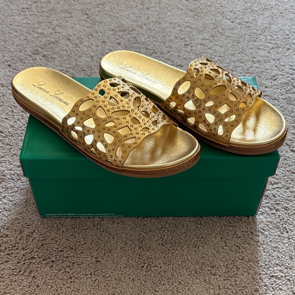 Lauren Lorraine | Shoes | Metallic Gold Slide Sandals Size 9 | Poshmark
